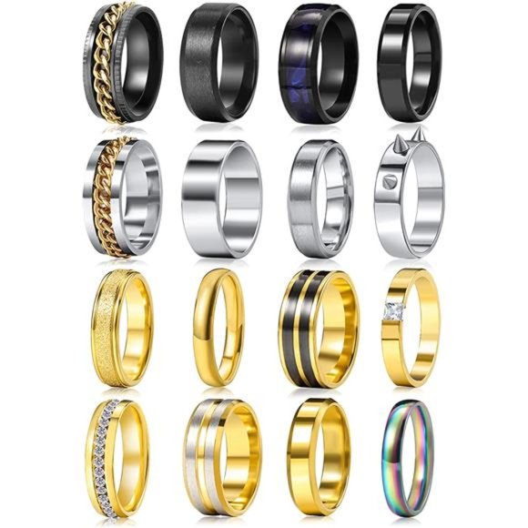 Accessories | 16 Pack Stainless Steel Band Rings For Women Men Cool ...